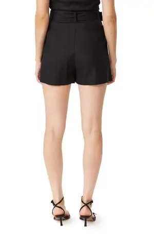 Habitual Belted Pleated Linen Blend Shorts - Black