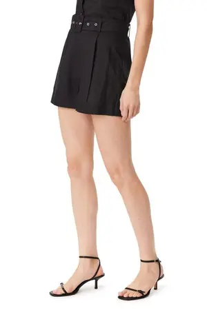 Habitual Belted Pleated Linen Blend Shorts - Black