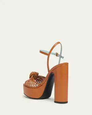 Valentino Garavani Vlogo Royal Heart Leather Platform Sandals - Roasted Pecan