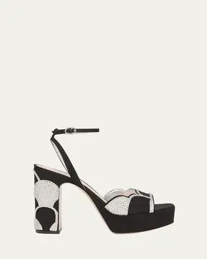Valentino Garavani Bowow Strass Scallop Platform Sandals - Nero/silver