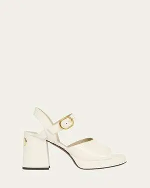 Valentino Garavani Vlogo Patent Leather Platform Sandals - Ivory
