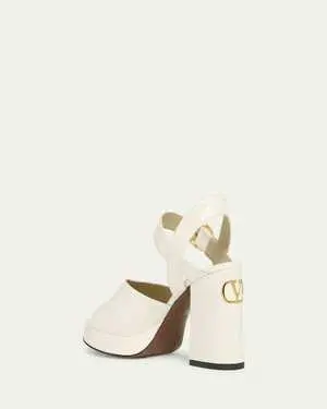 Valentino Garavani Vlogo Patent Leather Platform Sandals - Ivory