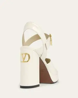 Valentino Garavani Vlogo Patent Leather Platform Sandals - Ivory