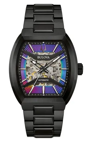 Bulova Maquina Rainbow Skeleton Dial Automatic Bracelet Watch - Black