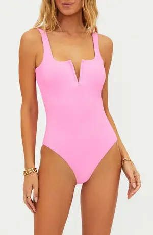 Beach Riot Tropez V-wire Rib One-piece Swimsuit - Prism Pink