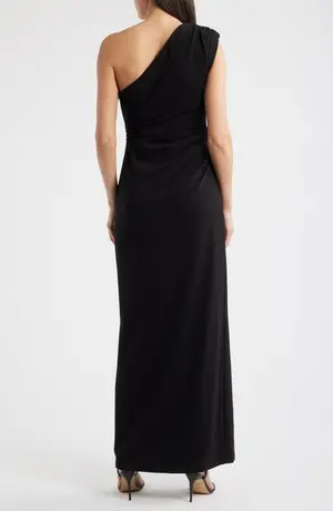Vince Camuto Draped One-shoulder Crepe Gown - Black