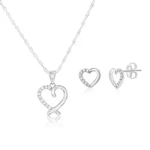 DONATELLO GIAN Crystal Heart Necklace And Earrings Set - Silver