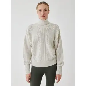 Majestic Filatures Merino Rib Long Sleeve Mock Neck Turtleneck - Milk
