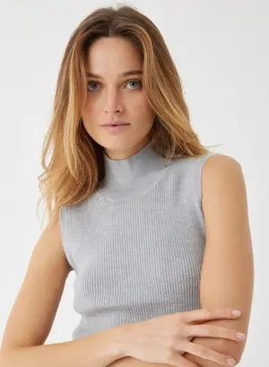Majestic Filatures Compact Merino Mini Rib Sleeveless Turtleneck