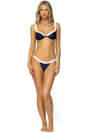 EDIKTED Kellie Ruffle Bikini Bottoms - Navy