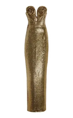 Carolina Herrera Strapless Rosette-detailed Sequined Gown - Gold