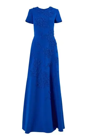 Carolina Herrera Embellished Stretch Fluid Crepe Gown - Blue