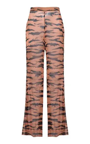 ADRIANA DEGREAS X Sabine Getty -print Silk Flared Pants - Animal