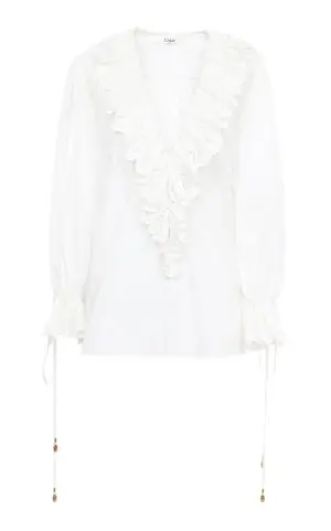Chloé Ruffled Cotton Blouse - White