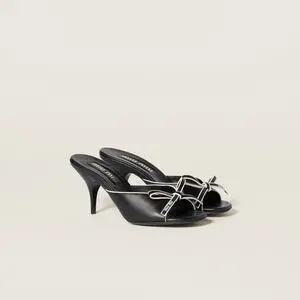 Miu Miu Nappa Leather Bow Mules - Black/white