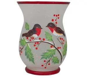 NORTHLIGHT 8' Finches And Pine Glass Christmas Andle Holder - One-color