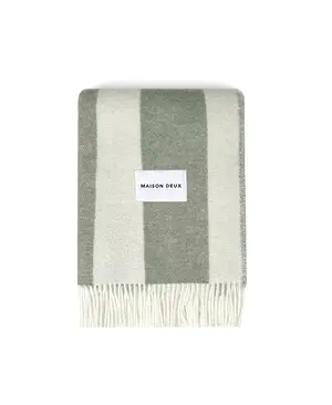 MAISON DEUX Rough Stripe Agave Blanket, 51 L X 78 W - Olive Green/white