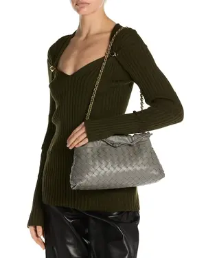 Bottega Veneta Intrecciato Leather Shoulder Bag - Basalt/muse Brass