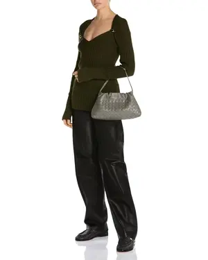 Bottega Veneta Intrecciato Leather Shoulder Bag - Basalt/muse Brass
