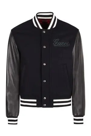 Gucci Wool And Leather Bomber Jacket - Blue