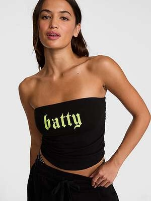 Pink All-day Cotton™ Ruched Front-tie Tube Top - Black
