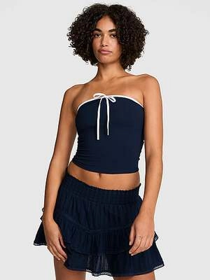 Pink All-day Cotton Side-ruched Tube Top - Blue