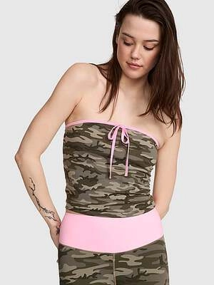 Pink All-day Cotton Side-ruched Tube Top - Print