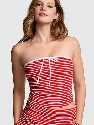 Pink All-day Cotton Side-ruched Tube Top - Print