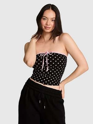 PINK All-Day Cotton™ Ruched Front-Tie Tube Top