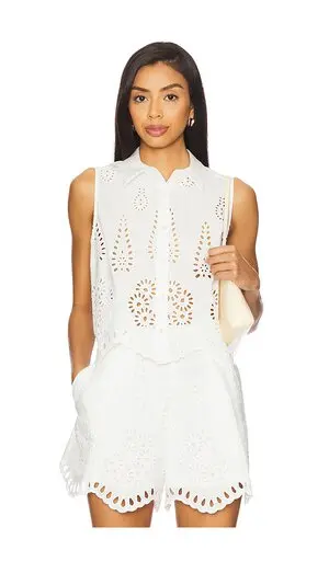 HEVRON Katja Eyelet Top - White