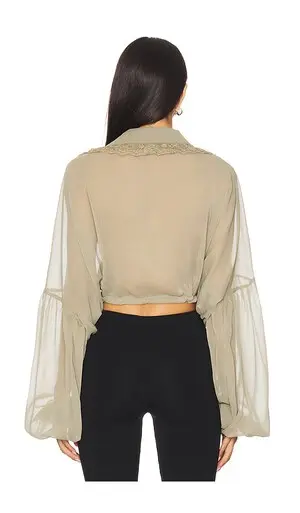SNDYS. Cropped Chiffon Top With Ruffle And Lace Detail