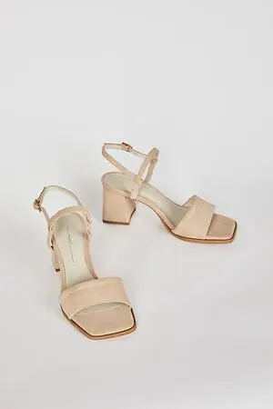 Intentionally Blank Validated Ankle Strap Block Heels - Beige