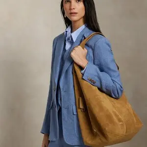 Ralph Lauren Polo Play Suede Large Tote - Caramel