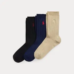 Ralph Lauren Ribbed Crew Socks - 3 Pack Tan