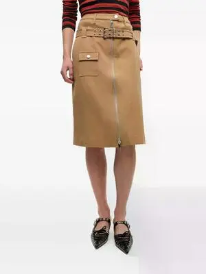 GANNI Belted Cotton Skirt - Neutrals