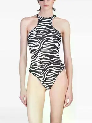Attico Zebra-print Halterneck One-piece Swimsuit - Black