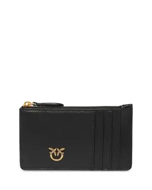 Pinko Airone Black Leather Cardholder - Black-antique Gold