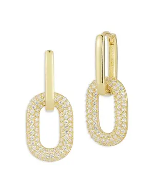 Aqua Pave Oval Link Drop Earrings - Gold