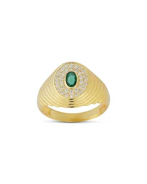 Aqua Ribbed Oval Signet Ring - Gold