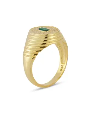 Aqua Ribbed Oval Signet Ring