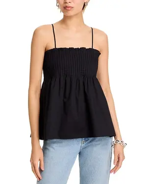 WAYF Asalia Poplin Pleated Top - Black