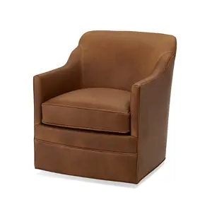 MASSOUD Luella Leather Swivel Chair - Ellis Cypress