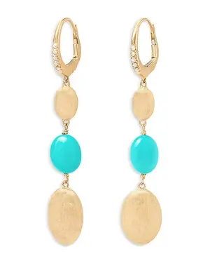 Marco Bicego 18k Yellow Siviglia Turquoise & Diamond Triple Drop Earrings - Gold