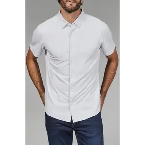 7 Diamonds Corsica Geo Print Short Sleeve Stretch Button-up Shirt - White