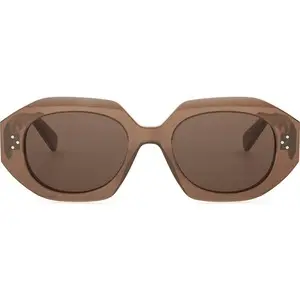 Celine Bold 3 Dots Geometric Sunglasses - Shiny Dark Brown / Brown