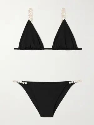 SARA CRISTINA Pearl-embellished Bikini - Black