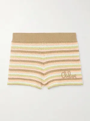 Chloé Embroidered Striped Crocheted Cotton Shorts - Neutrals