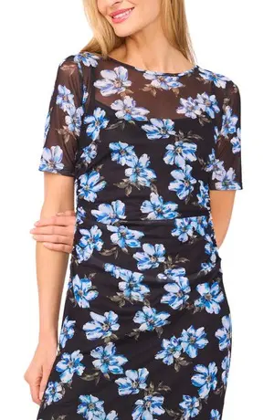 CECE DUPRAZ Floral Print Ruched Midi Dress
