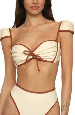 MONTCE Camana Contrast Binding Cap Sleeve Bikini Top - Oat Terracotta