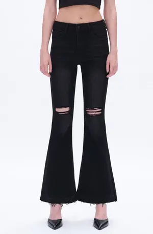 BAYEAS Lauren Ripped Flare Jeans - Black